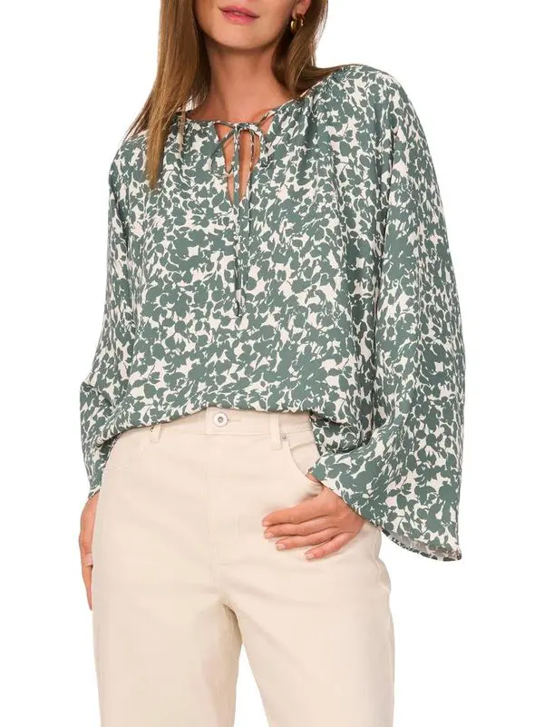1.State Print Bell Sleeve Top - Dark Forest