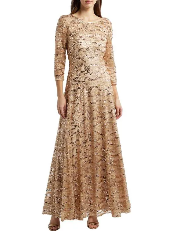 TAHARI ASL Sequin A-line Gown - Blush