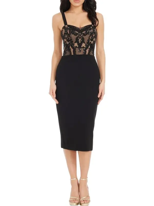 Dress The Population Silvia Embellished Bustier Cocktail Dress - Black-nude