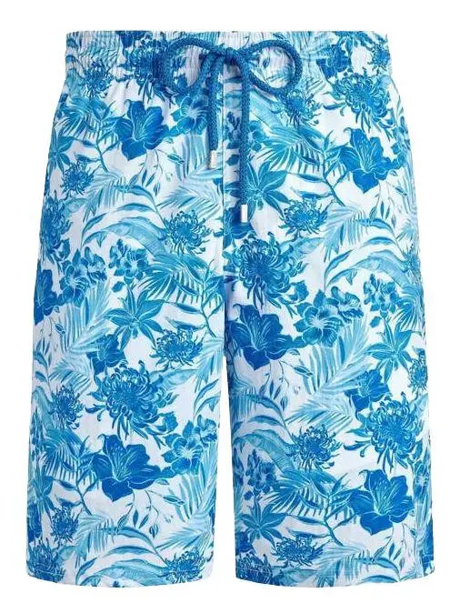 Vilebrequin Tahiti Flowers Long Stretch Board Shorts - Blanc