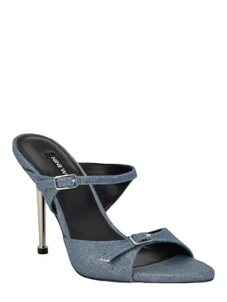 Nine West Reida Stiletto Sandals - Silver Denim
