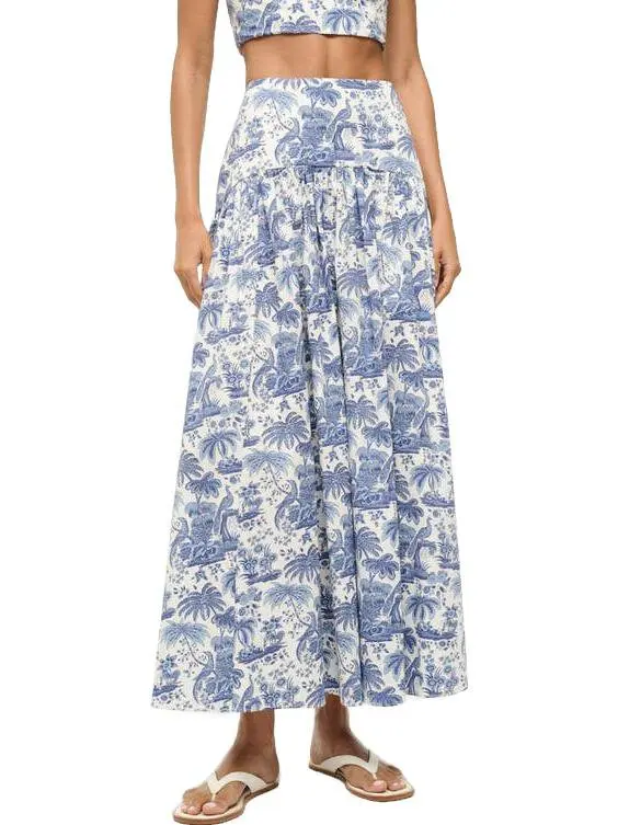 Staud Procida Floral Print Maxi Skirt - Blue Toile
