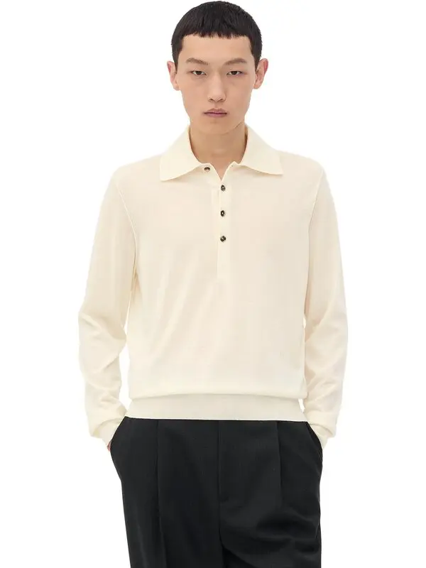 BOTTEGA  VENETA Light Fine Cashmere Polo Jumper - Talc