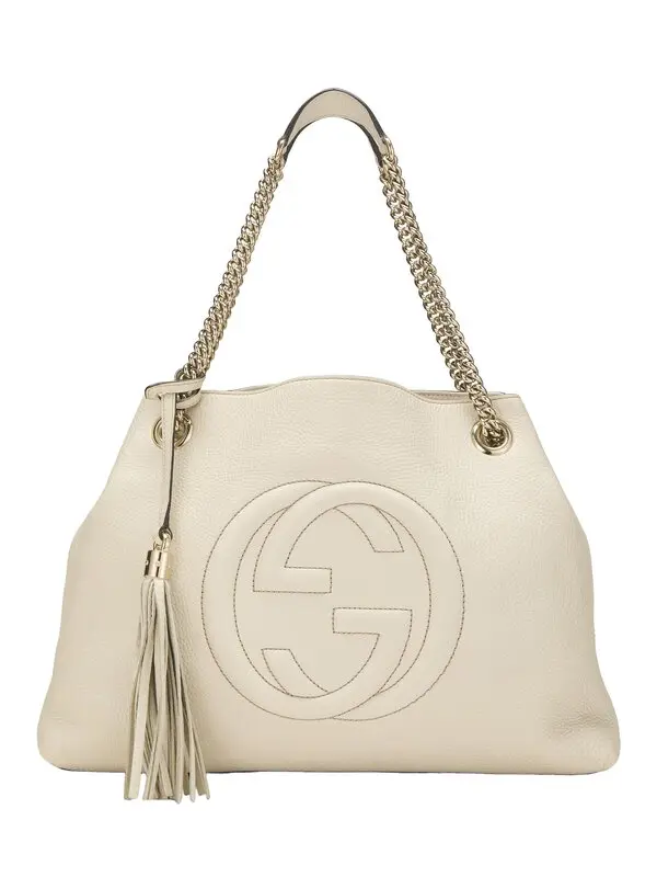 Gucci Grained Leather Soho Chain Tote - White