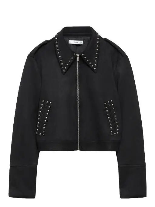 Mango Studded Biker Jacket - Black