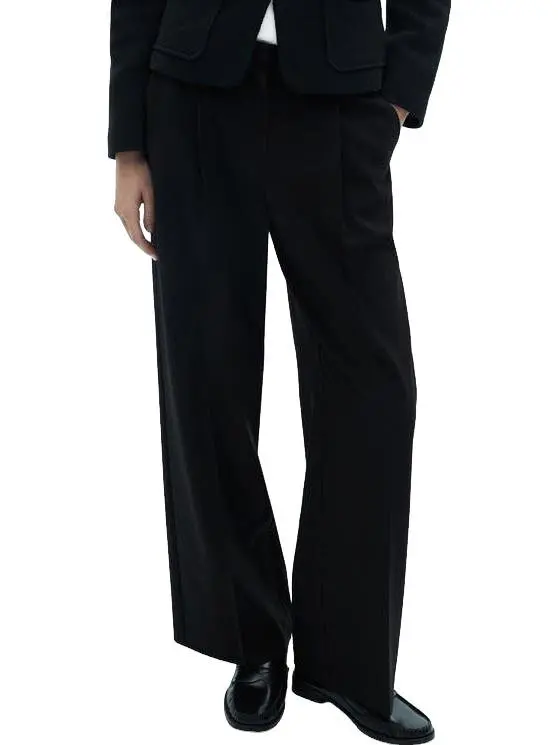 Mango Pleated Wide Leg Trousers - Black