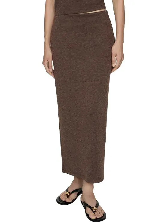 Mango Knit Column Maxi Skirt - Brown