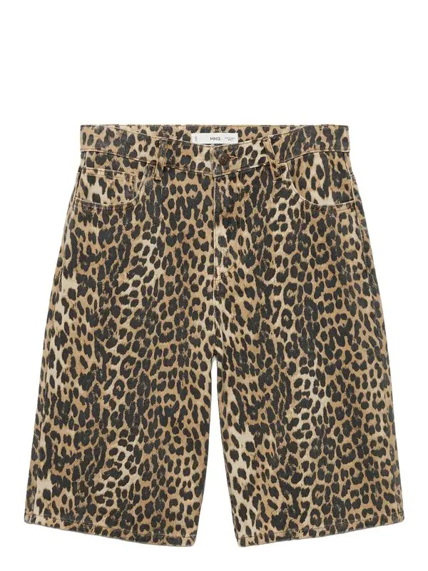 Mango Leopard Print Bermuda Shorts - Brown