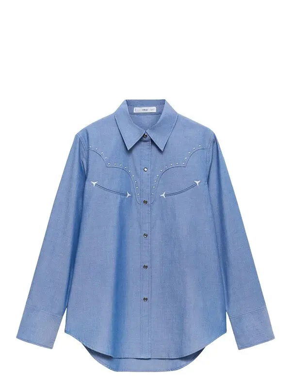 Mango Studded Snap-up Western Shirt - Blue