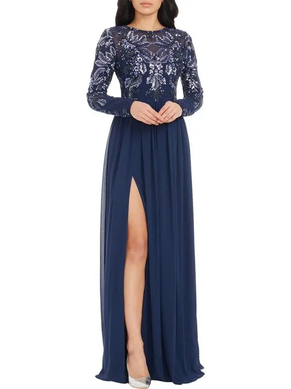 Dress The Population Marth Sequin Gown - Navy Multi