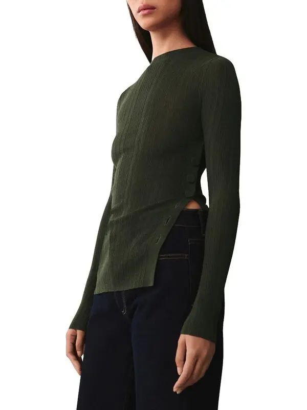 Mango Semitransparent Ribbed Sweater - Dark Green