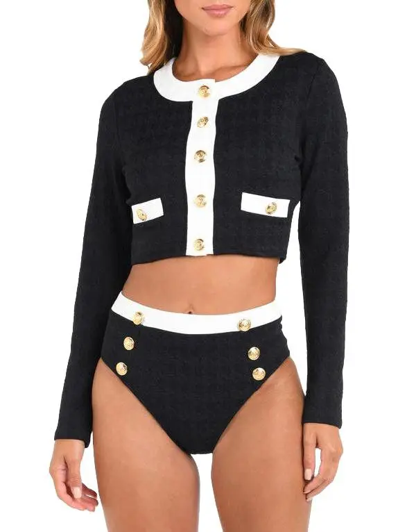 L'Agence Adaline Colorblock Crop Rashguard - Black