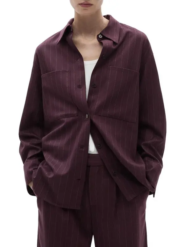 Mango Pinstripe Oversize Button-up Shirt - Wine