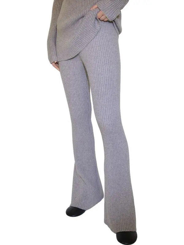Mango Rib Flare Leg Pants - Light/pastel Grey
