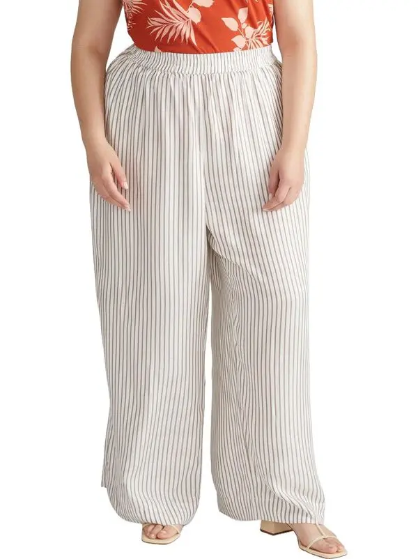 Universal Standard Stripe Wide Leg Pants - Beige/white Stripe