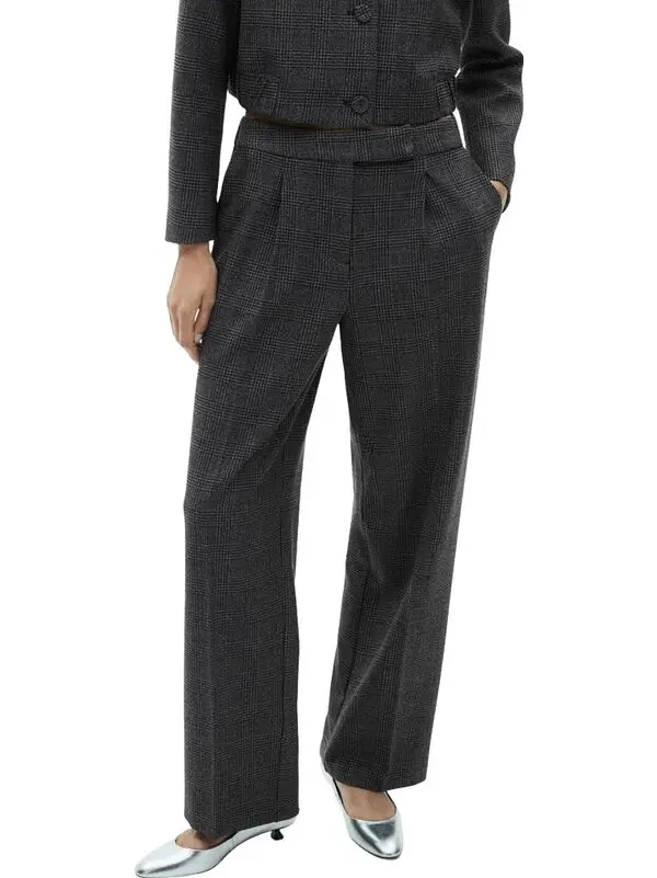 Mango Straight Leg Tweed Trousers - Black