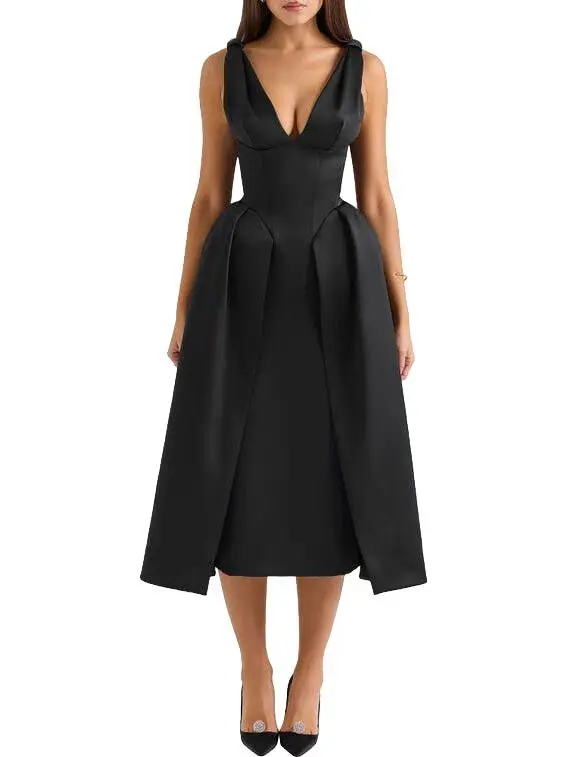 House Of Cb Paloma Satin Midi Dress - Black