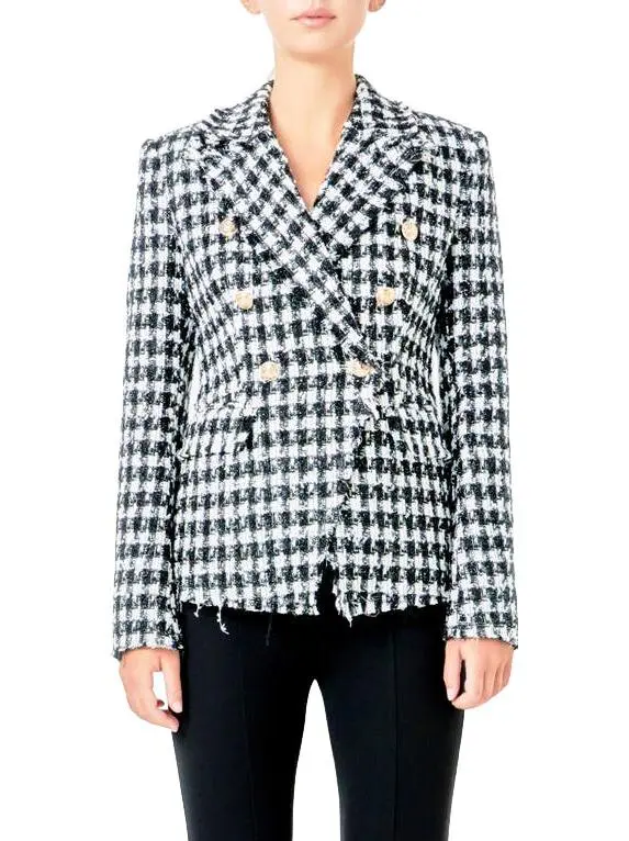 Endless Rose Tweed Double Breasted Blazer - Black/ White