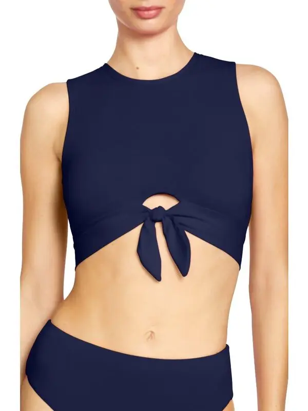 Robin Piccone Ava Tie Front Bikini Top - Navy