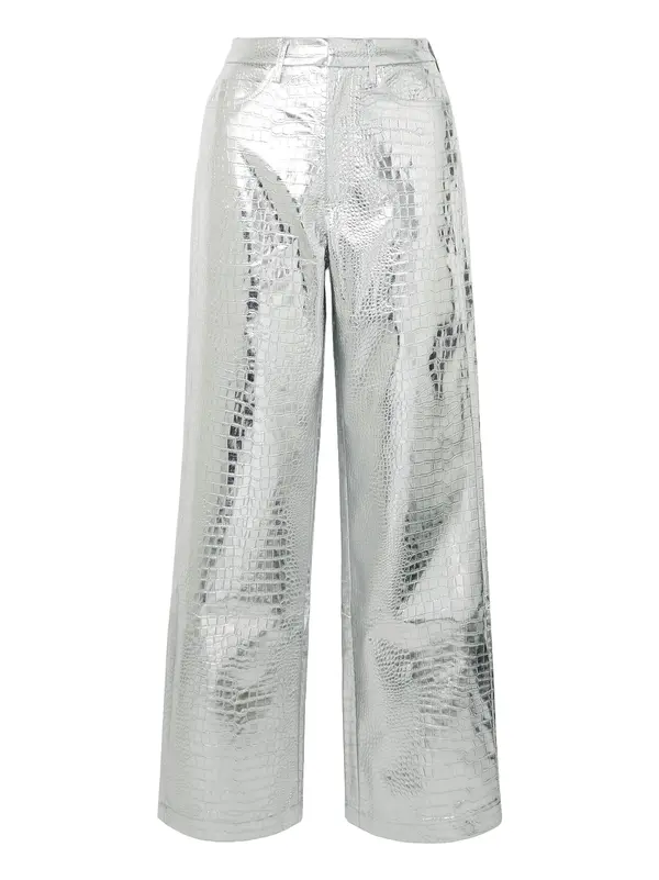 ROTATE BY BIRGER CHRISTENSEN Rotie Metallic Croc-effect Wide-leg Pants - Silver