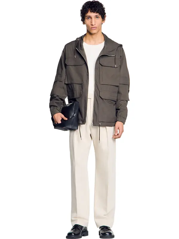 Sandro Hooded Military Parka - Dark Kaki.