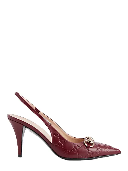 Gucci Erin Gg Horsebit Heeled Leather Pumps - Rosso Ancora
