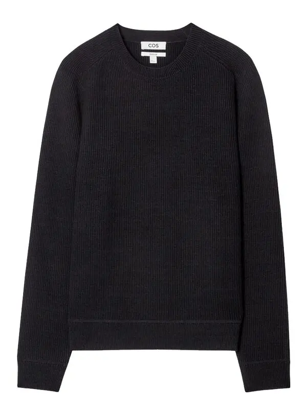 Cos Ribbed Merino Wool Sweater - Black