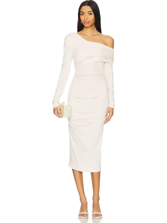 Susana Monaco One Off-shoulder Long-sleeve Dress - Blanched Almond