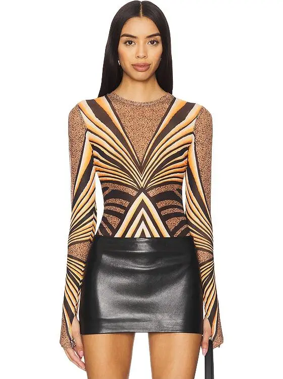 AFRM Graphic Mesh Long Sleeve Top - Caramel Animal