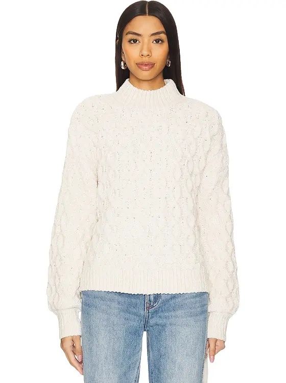 Sanctuary Cable Knit Mock Neck Sweater - Light Almond