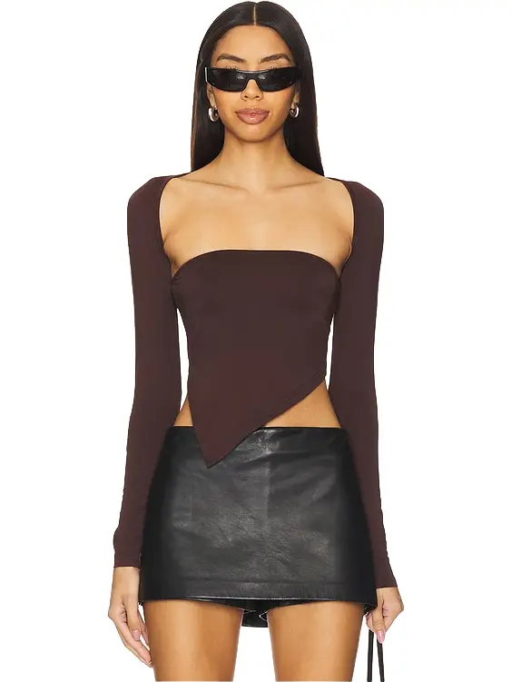 Superdown Dax Shrug Top - Chocolate Brown