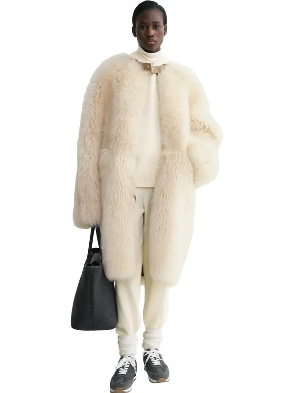TOTEME Two-way Shearling Coat - Caramel,cream