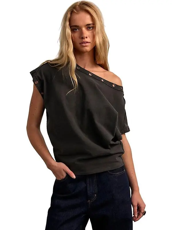 Free People We The Free Billie Tee With Defined Seaming And Capped Sleeves - Black