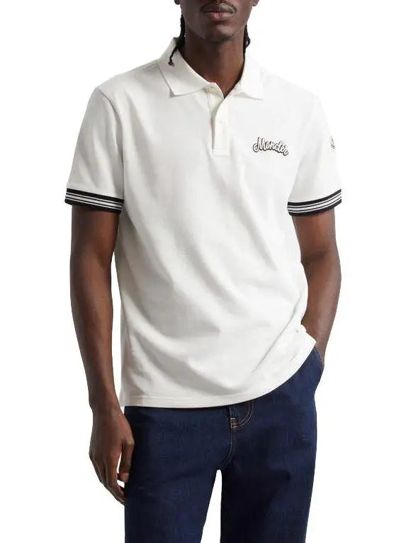 Moncler Logo Embroidered Cotton Polo - Silk White