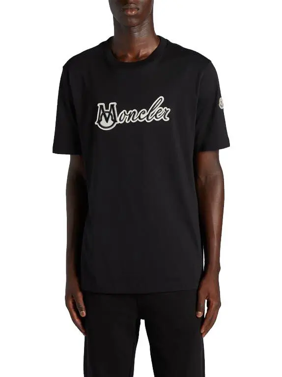 Moncler Logo Embroidered Cotton T-shirt - Black