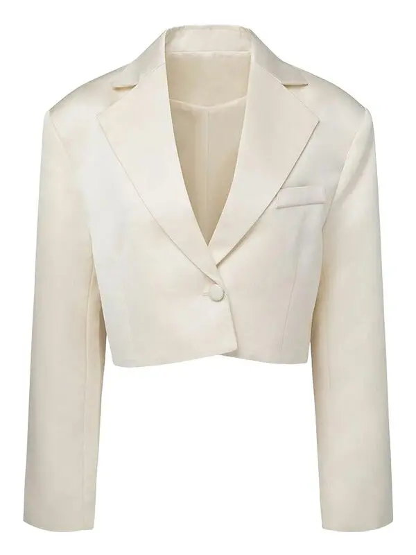 WeWoreWhat Cropped Satin Blazer - Ivory