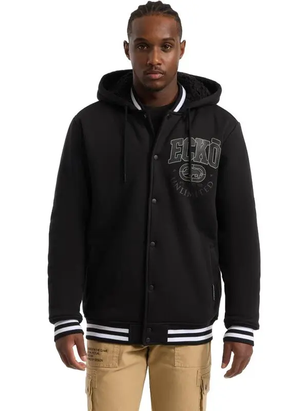 ECKO UNLTD. Homecoming Faux Shearling Varsity Jacket - Black