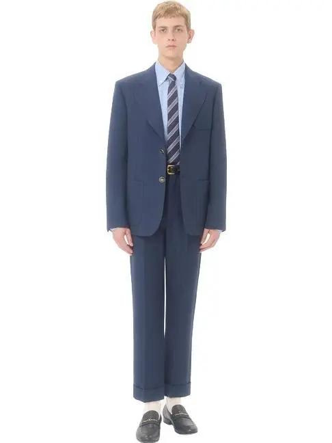 Valentino Garavani Wool Gabardine Pants With Turn-ups - Blue