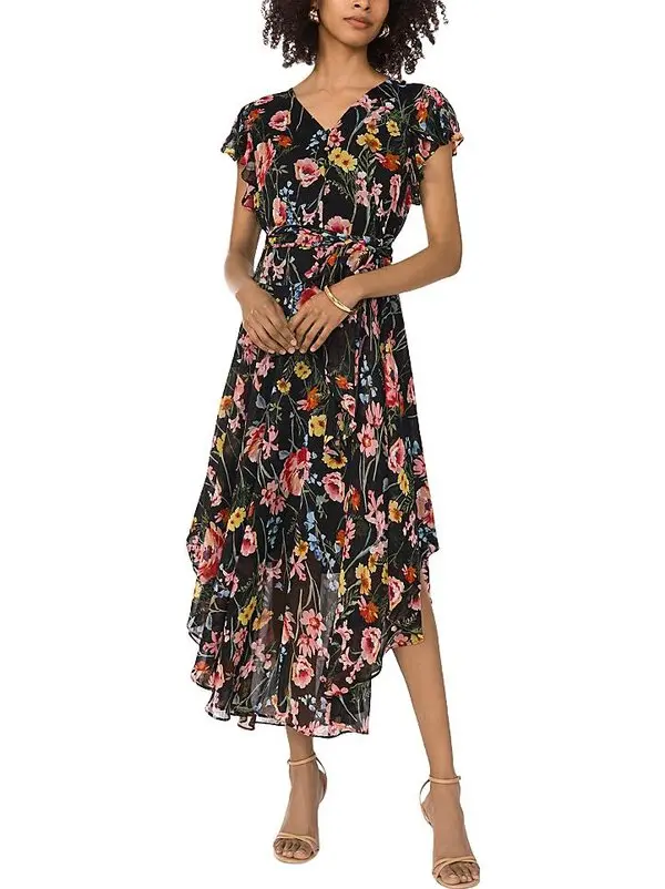 Vince Camuto Floral Midi Dress - Rich Black