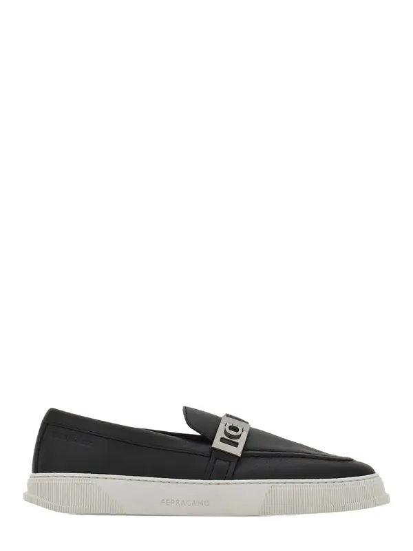 FERRAGAMO Buckled Leather Sneakers - Black