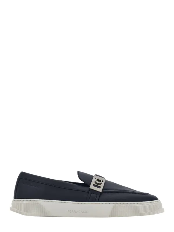FERRAGAMO Buckled Leather Sneakers - Blue