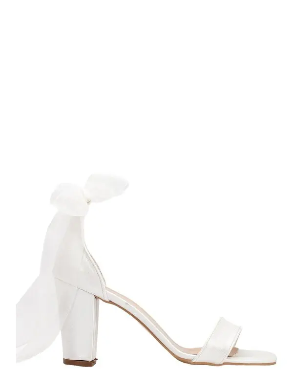 FOREVER & ALWAYS SHOES Ariadne Velvet Block Heel Sandals With Ribbon Detailing - Ivory