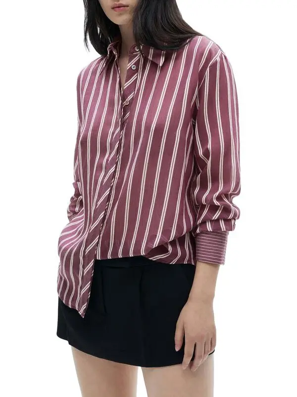 Mango Stripe Button-up Shirt - Wine