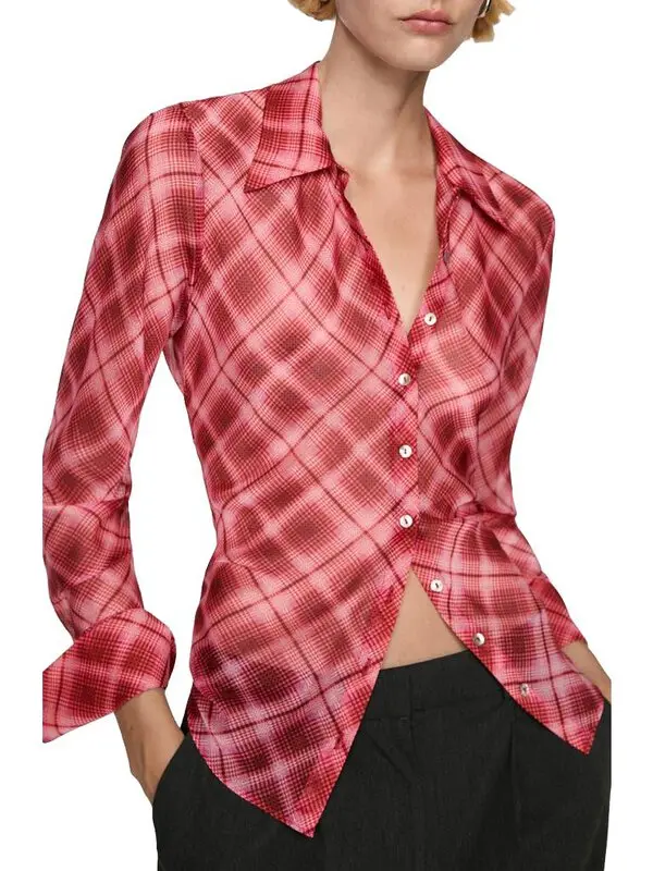 Mango Plaid Button-up Shirt - Maroon