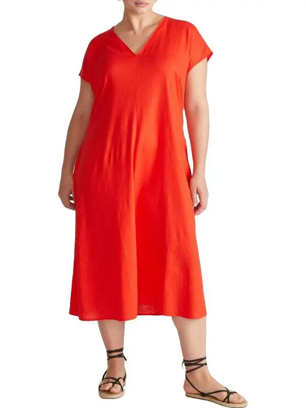 Universal Standard Louvre Tie Back Maxi Dress - Shoreline Sunset Red