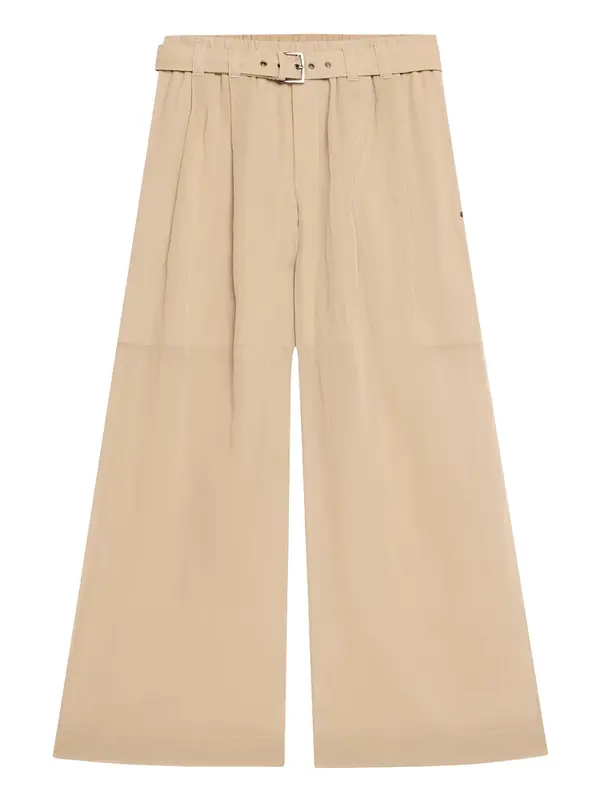 Brunello Cucinelli Belted Cotton Gauze Track Pants - Coffee Cream