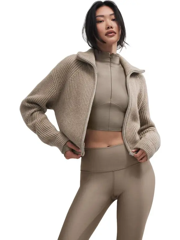 Alo Yoga Courchevel Cashmere Full Zip Jacket - Flax Heather