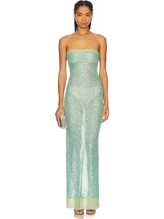 FAIT PAR FOUTCH Elizabeth Dress - Turquoise Sequin