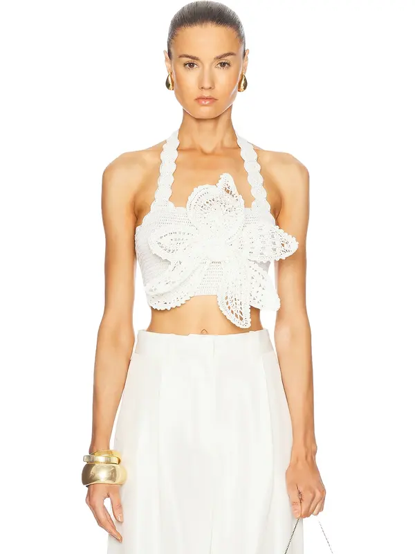 Oscar De La Renta Crochet Halter Top - Ivory