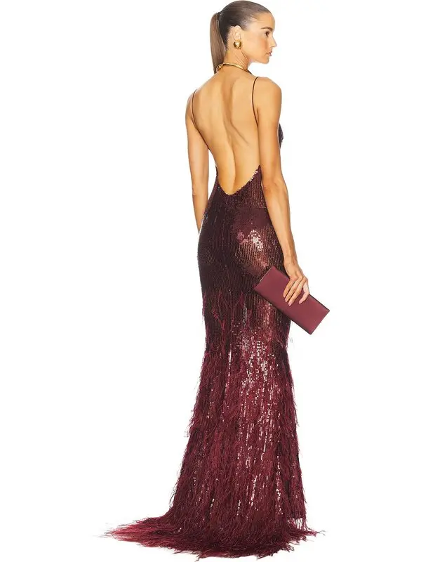 Retrofete Odessa Feathered Gown - Cabernet